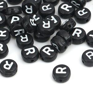 R Letter Beads in Black With White Lettering, Set of 25, 7mm, Letter ...
