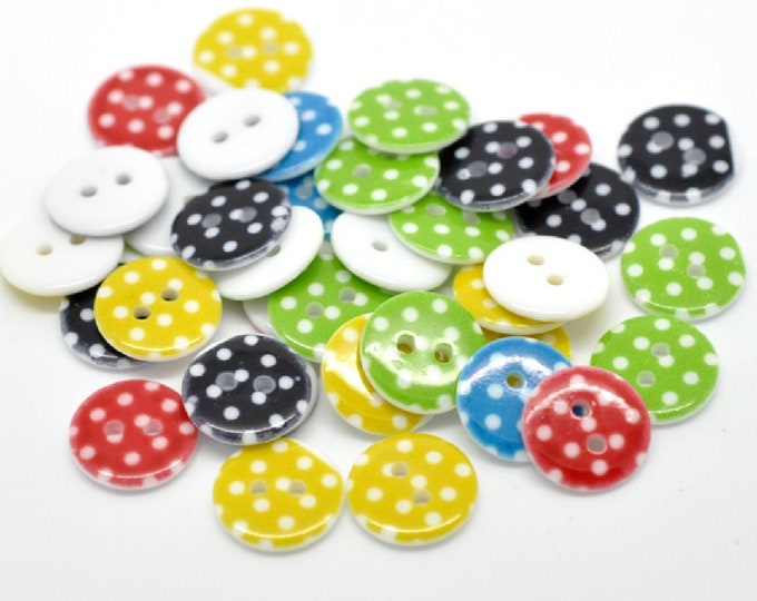 Polka Dot Resin Sewing Buttons in a Random Mix of Blue, Yellow, Black ...