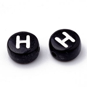 H Letter Bead in Black With White Letter Set of 25 7mm - Etsy