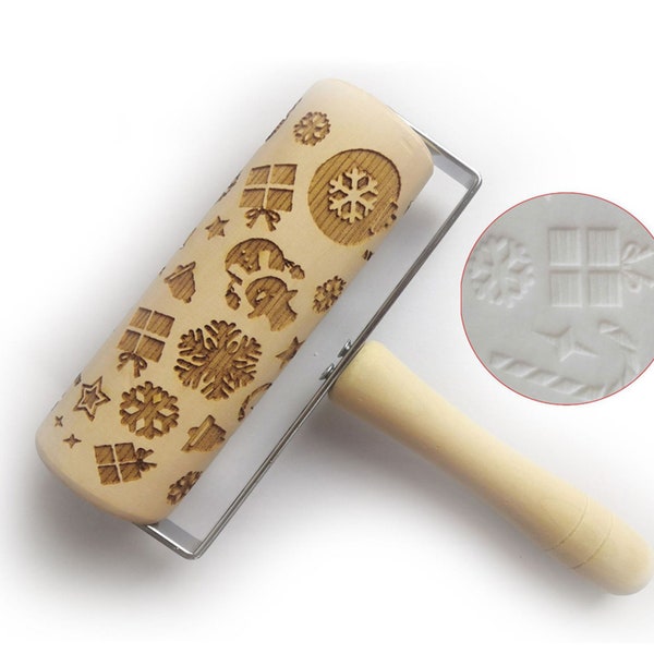 Christmas Rolling Pin Embossed WElinks Snowflake Pattern Wooden Rolling ...