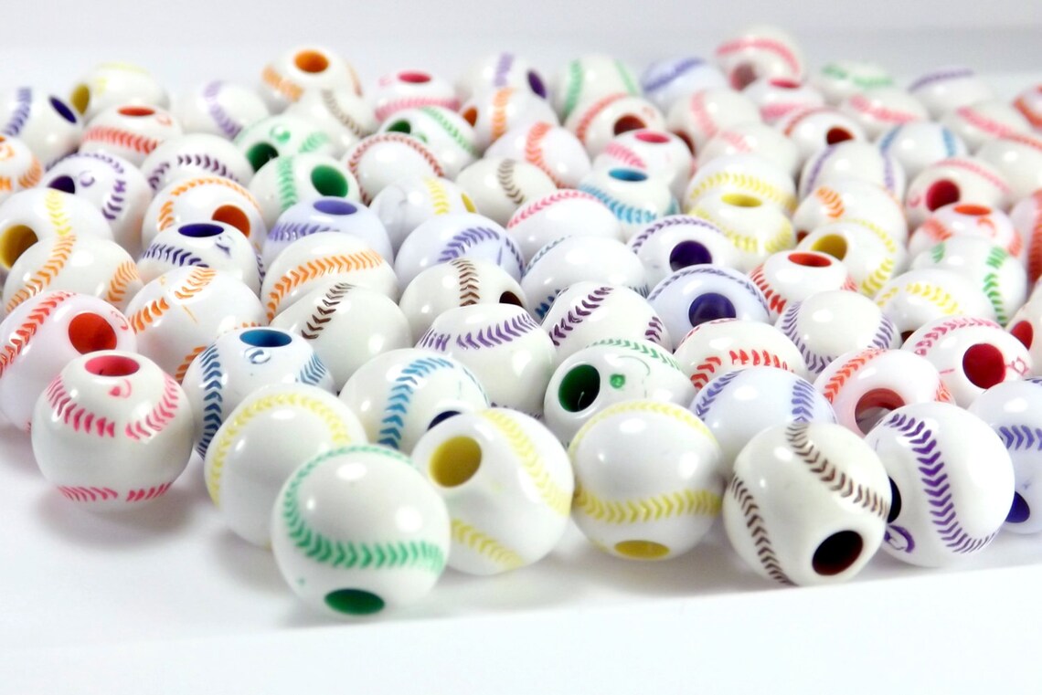 Baseball Acrylic Beads: Softball Bead Multiple Colors Set of - Etsy