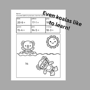 Summer Math Subtraction Worksheet, Koalas at the Beach, 4 Printable ...