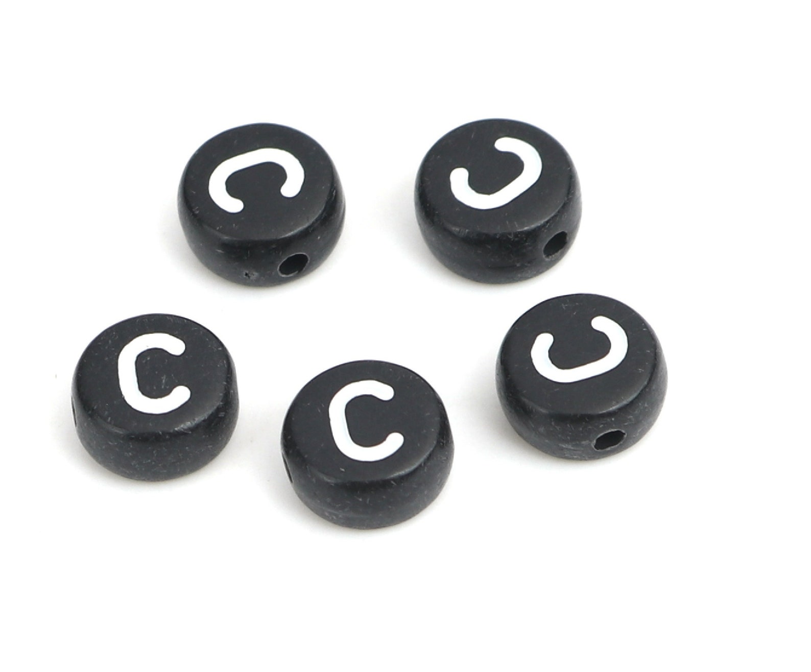 C Letter Beads in Black With White Lettering Set of 25 7mm | Etsy