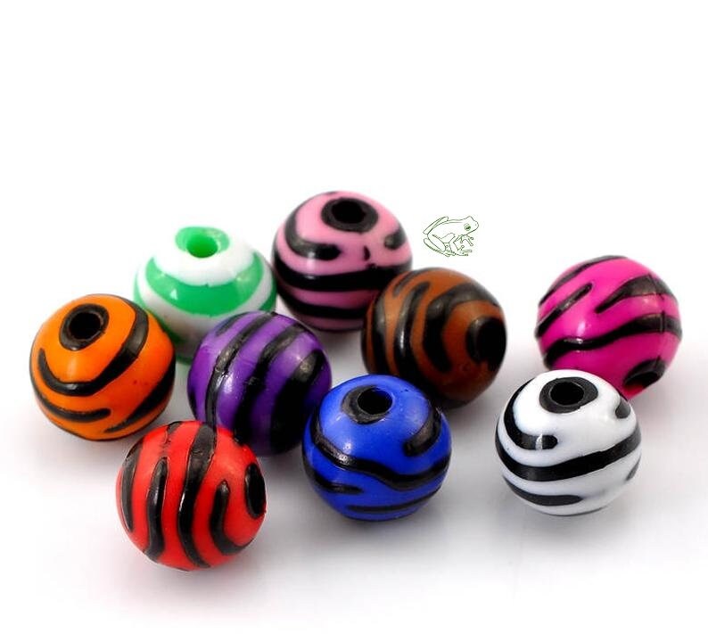 Acrylic Beads: Colored Zebra Print Balls Set of 20 12mm - Etsy