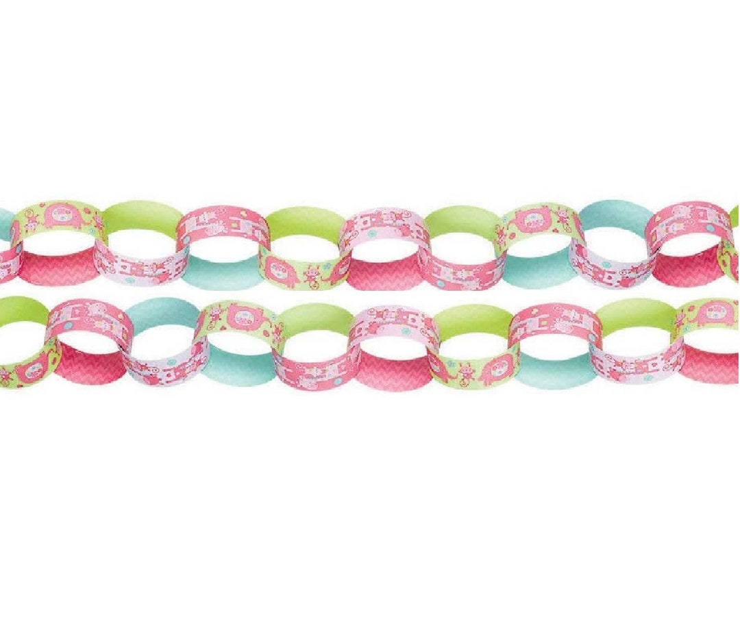 Wild Girl Printed Paper Chain Link Garland Set With Pink Monkeys ...