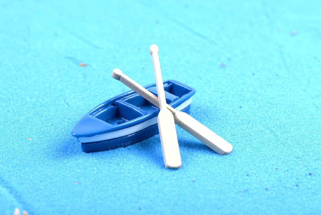 Mini Resin Blue Resin Row Boat With Miniature Oars, Great for ...