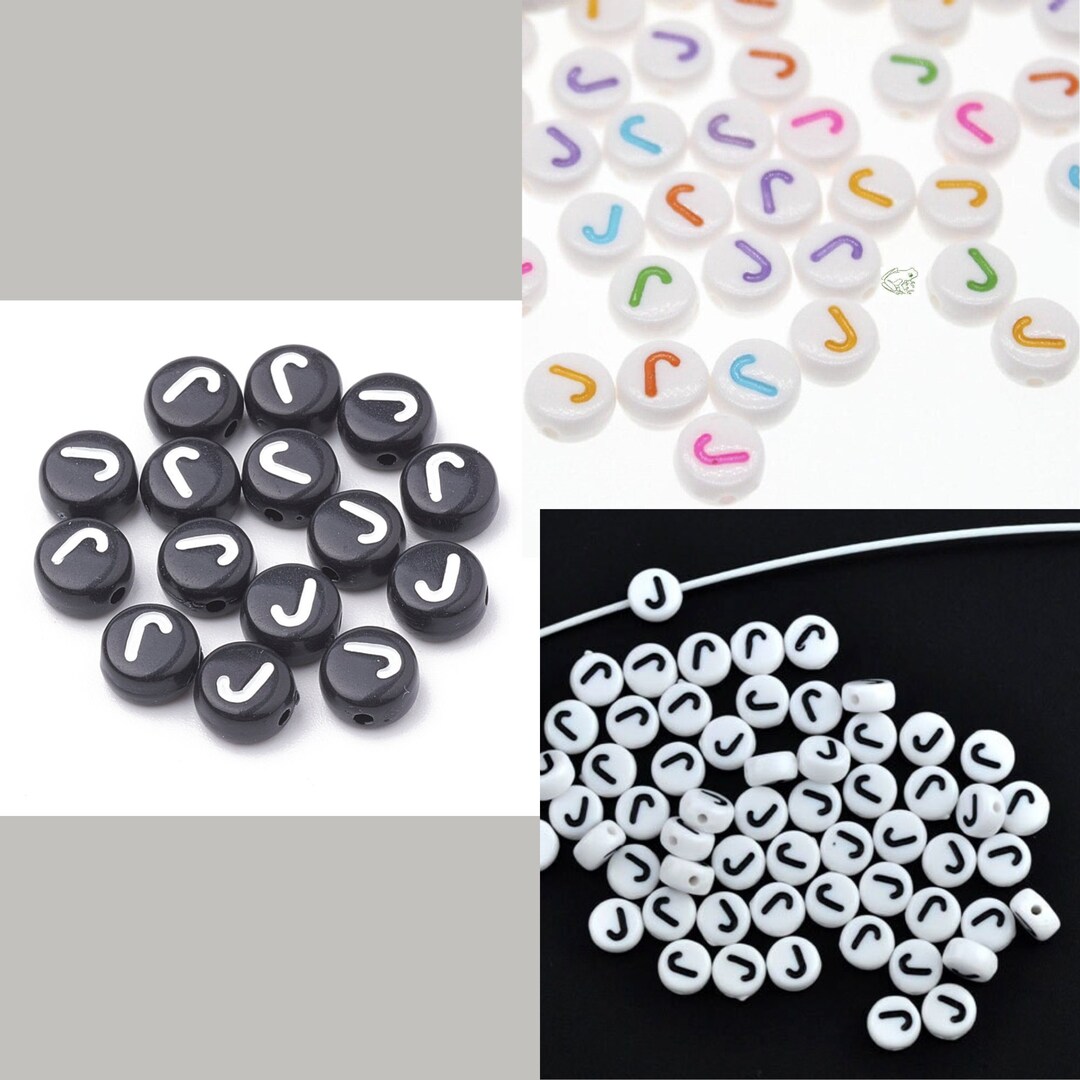 J Letter Beads: Set of 50, 7mm, Alphabet Beads, ABC Beads in White With ...