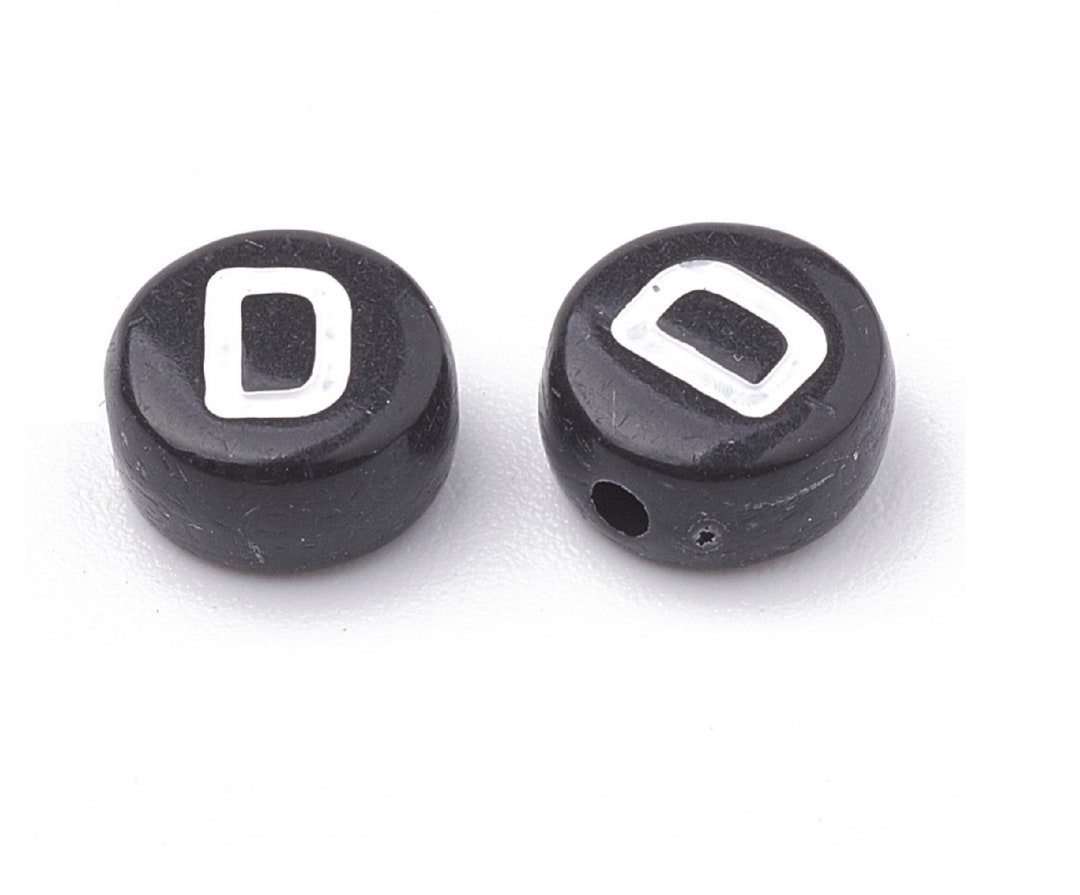 D Letter Beads in Black With White Letters Set of 25 7mm - Etsy UK