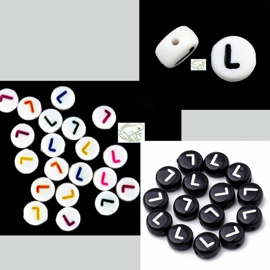 Letter L Beads, Set of 50, 7mm, Alphabet Available in Black With White ...