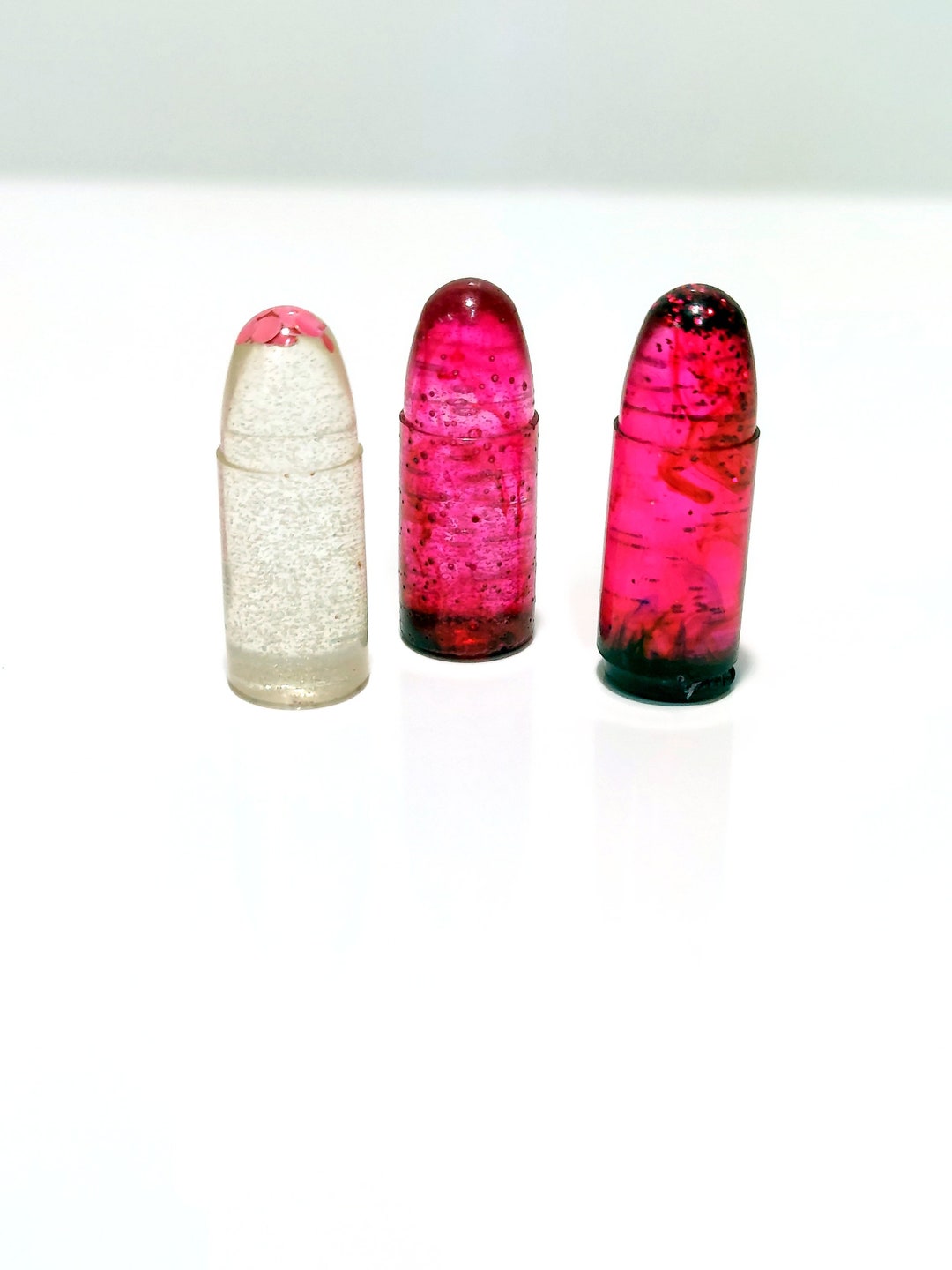 Pink Resin Bullet Charm Set With Glitter and Confetti, Set of 3, 1 Inch ...
