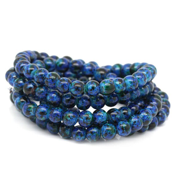 6mm Glass Beads Blue Marbeled Beads Blue Green Marble 6mm | Etsy