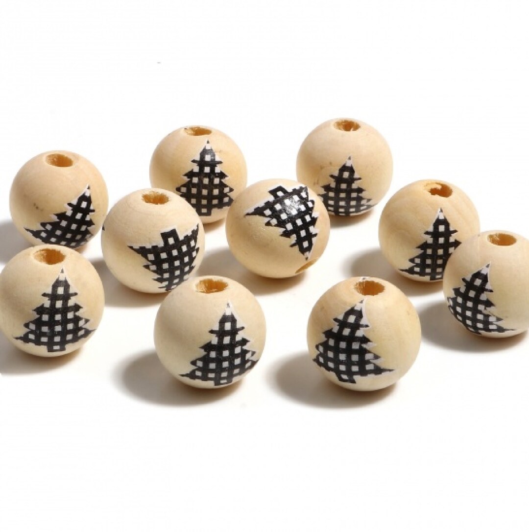 Wooden Beads With Black and White Gingham Pine Tree, 16mm, Set of 20 - Etsy