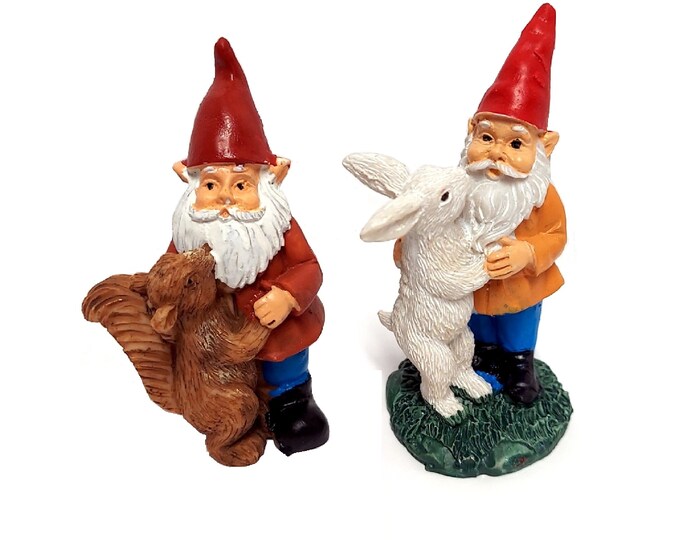 Garden Gnome Pair With a Rabbit and Squirrel for Dollhouses, Terrariums , or Fairy Gardens - Etsy