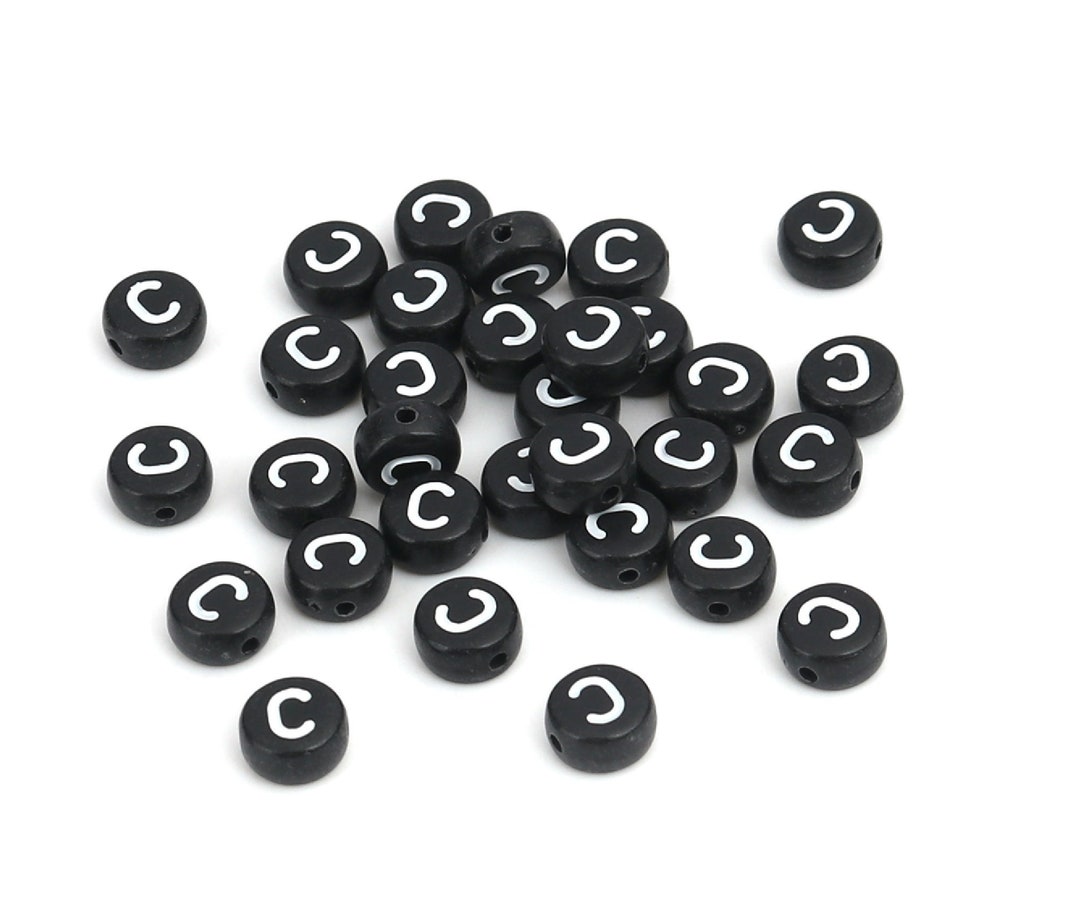 C Letter Beads in Black With White Lettering, Set of 25, 7mm, Coin ...