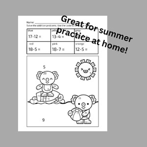 Summer Math Subtraction Worksheet, Koalas at the Beach, 4 Printable ...