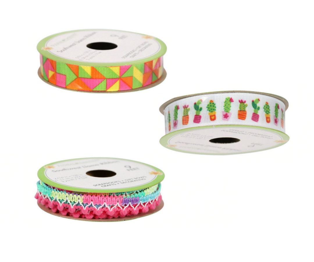 Neon Cactus Ribbon Set With 3 Different Patterns Cactus in Pots, Neon ...