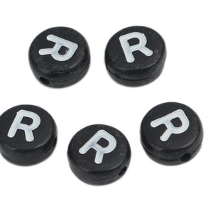 R Letter Beads in Black With White Lettering, Set of 25, 7mm, Letter ...