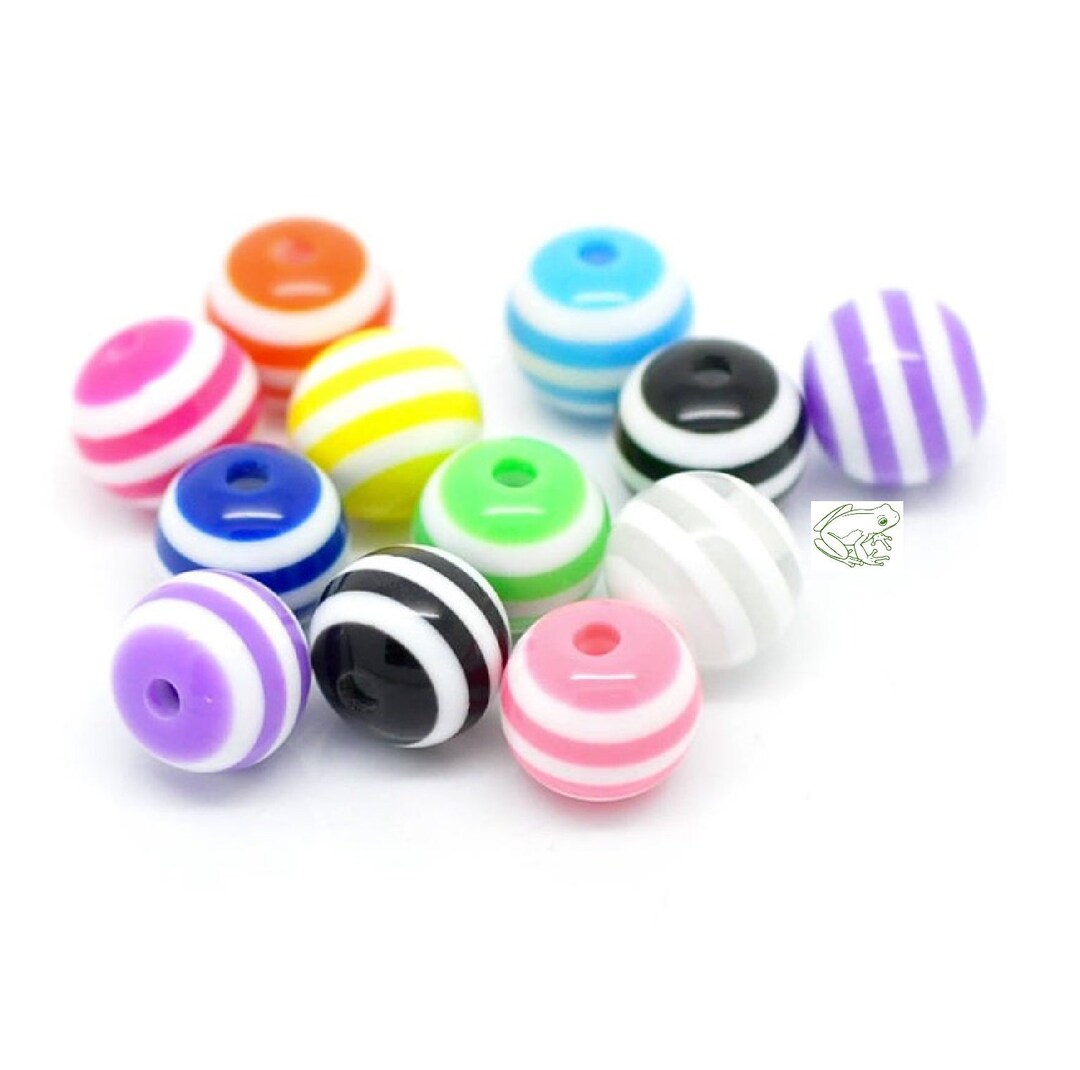 Acrylic Beads: Stripe Balls, Set of 50, 10mm, Random Striped Bubble Gum ...