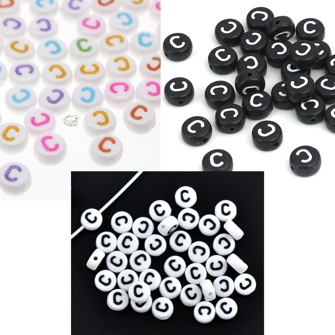 D Alphabet Letter Beads, Sets of 25, 7mm, Available in Black With White ...