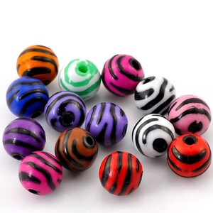 Acrylic Beads: Colored Zebra Print Balls, Set of 20, 12mm, Acrylic ...