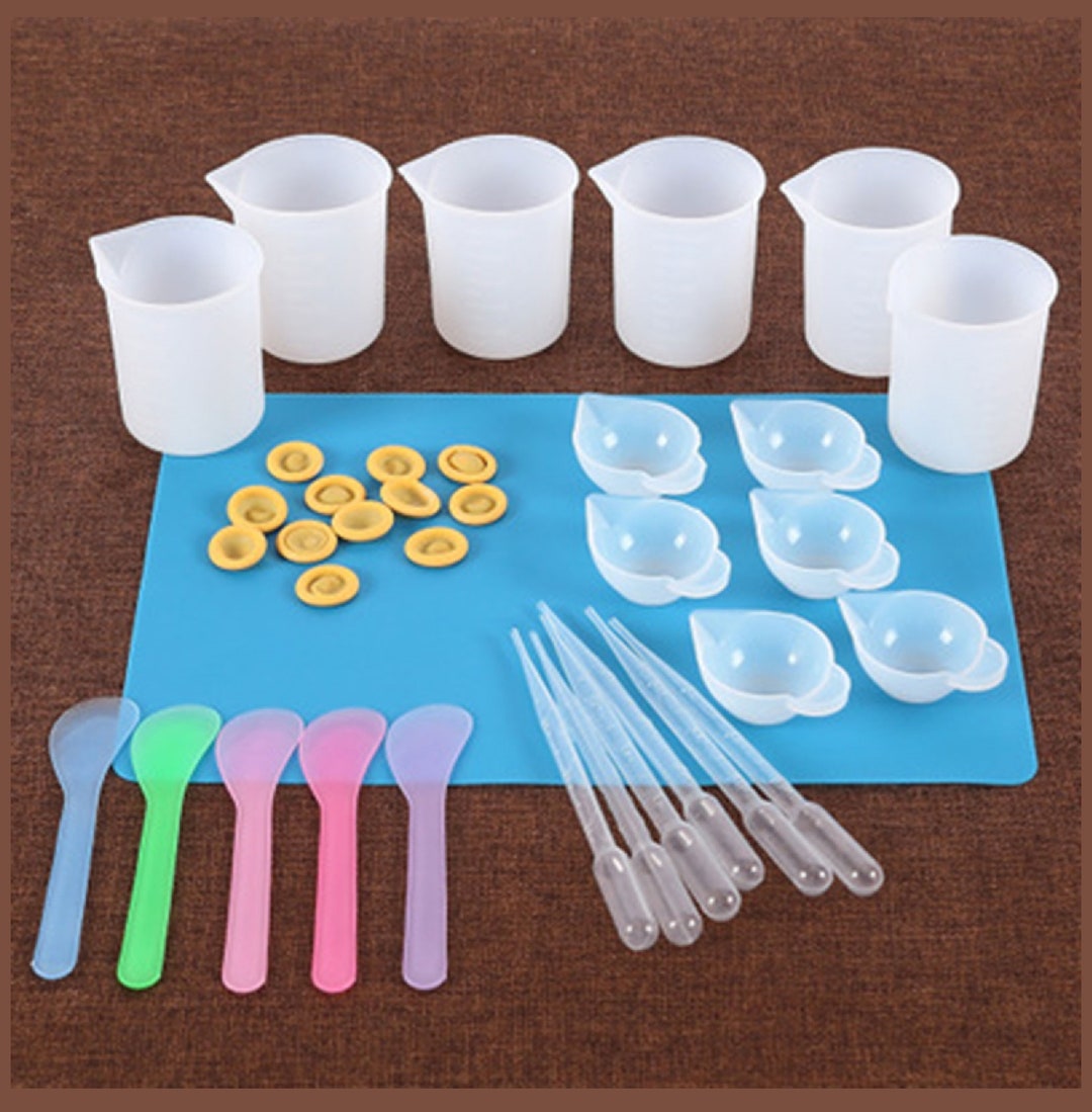 Silicone Resin Starter Set With Silicone Mat, 6 100 Ml Cups, 6 Glue ...