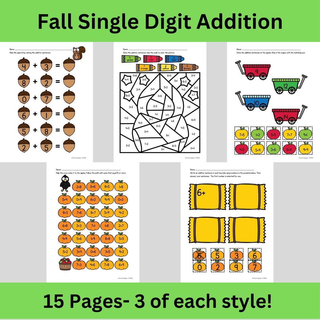 Single-digit Addition With Fall Themes Acorns, Squirrels, Haybales, Set ...
