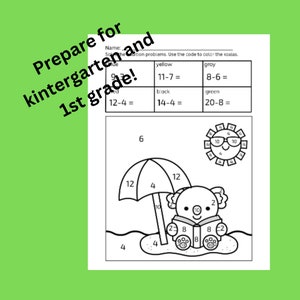 Summer Math Subtraction Worksheet, Koalas at the Beach, 4 Printable ...