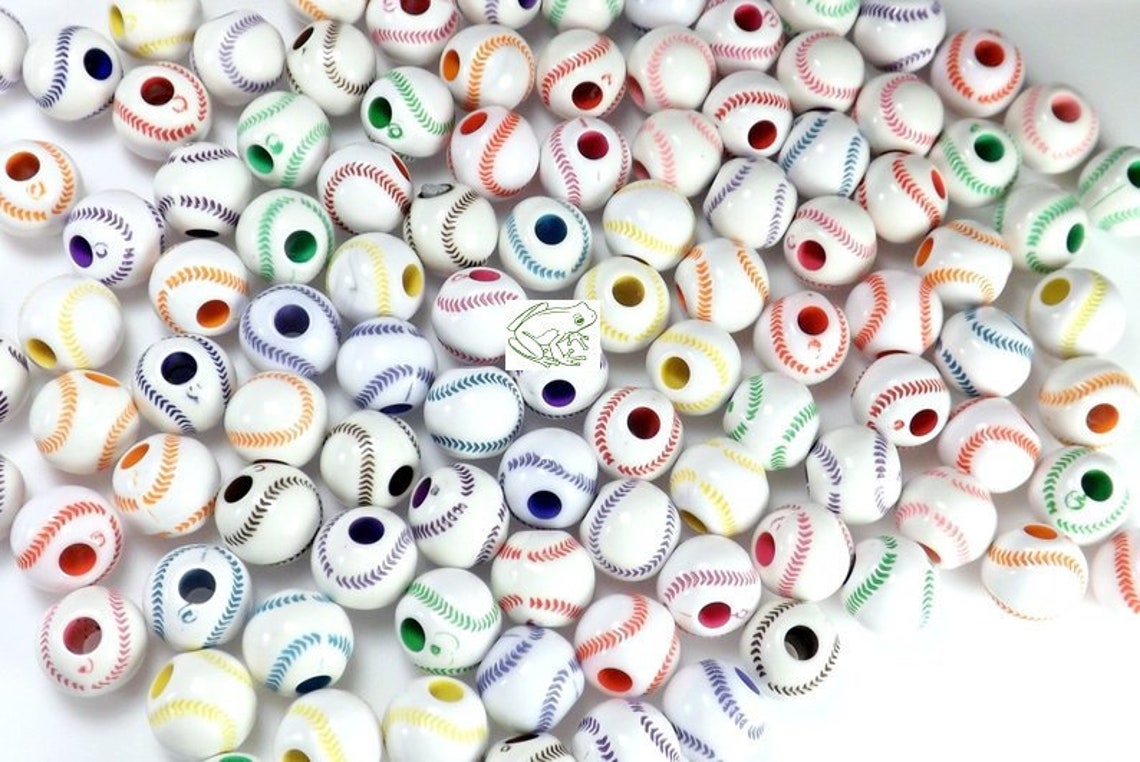Baseball Acrylic Beads: Softball Bead Multiple Colors Set of - Etsy