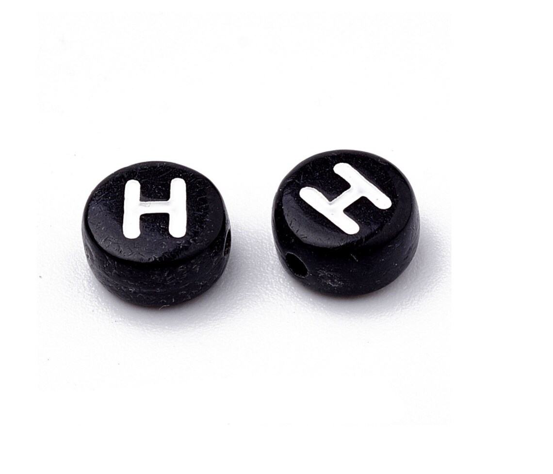 H Letter Bead in Black With White Letter Set of 25 7mm - Etsy