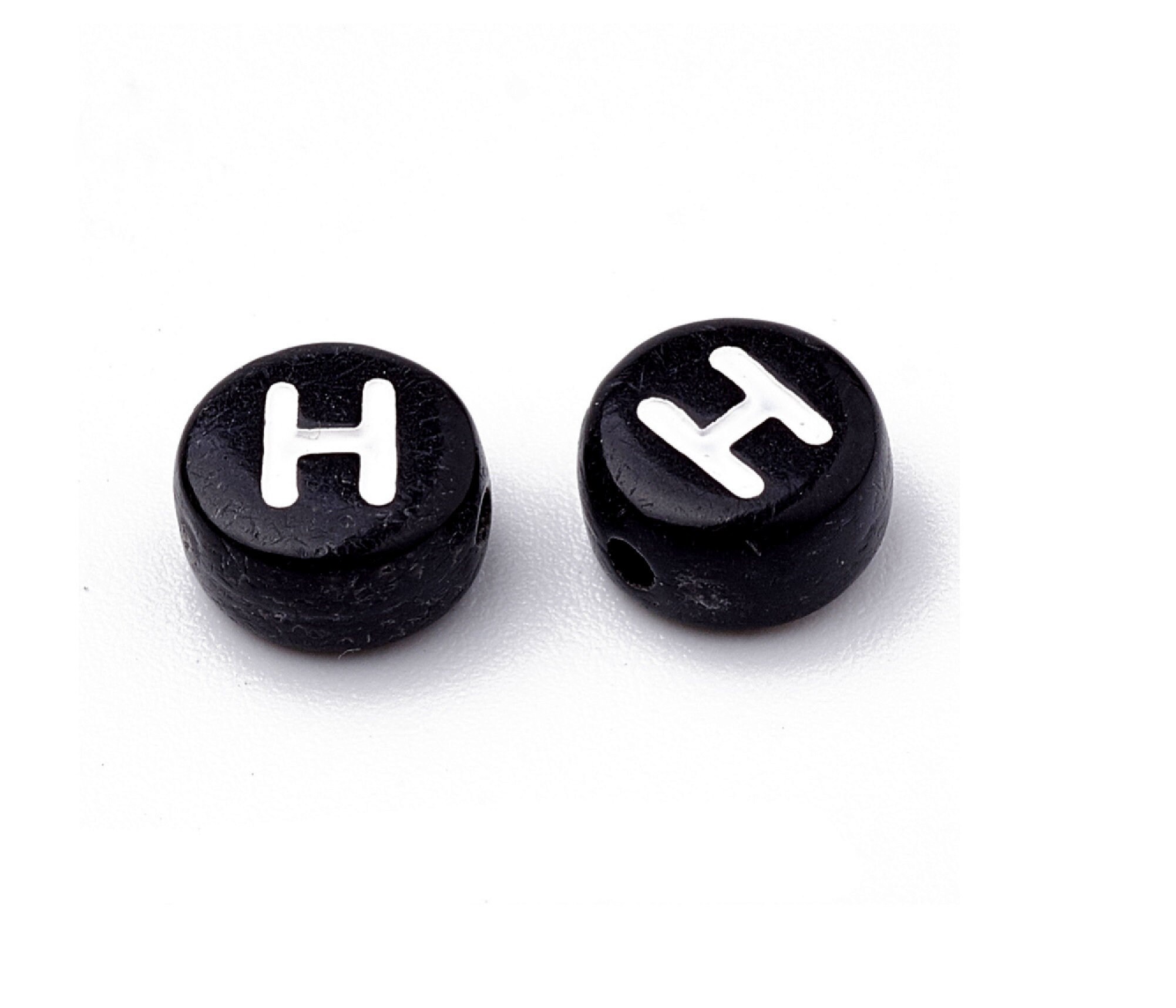 H Letter bead in black with white letter Set of 25 7mm | Etsy