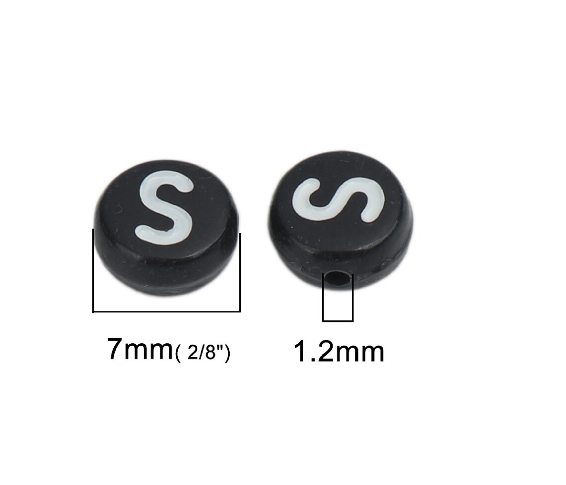 S Letter Beads in Black With White Lettering Set of 25 7mm | Etsy