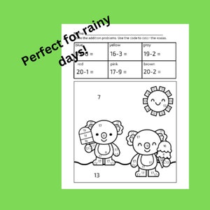 Summer Math Subtraction Worksheet, Koalas at the Beach, 4 Printable ...
