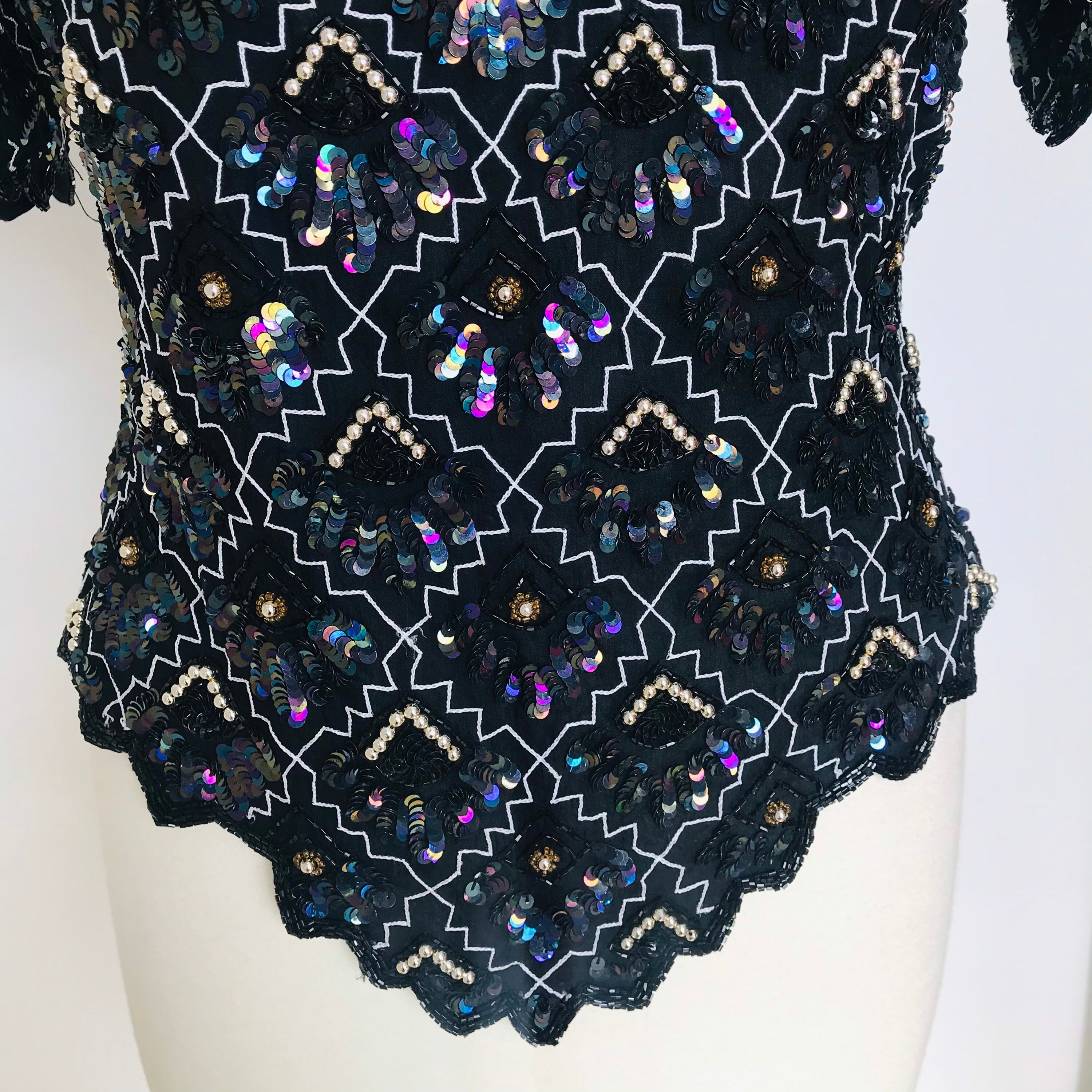 Vintage Sequins Zig Zag Sequins Iridescent Trophy Silk Blouse