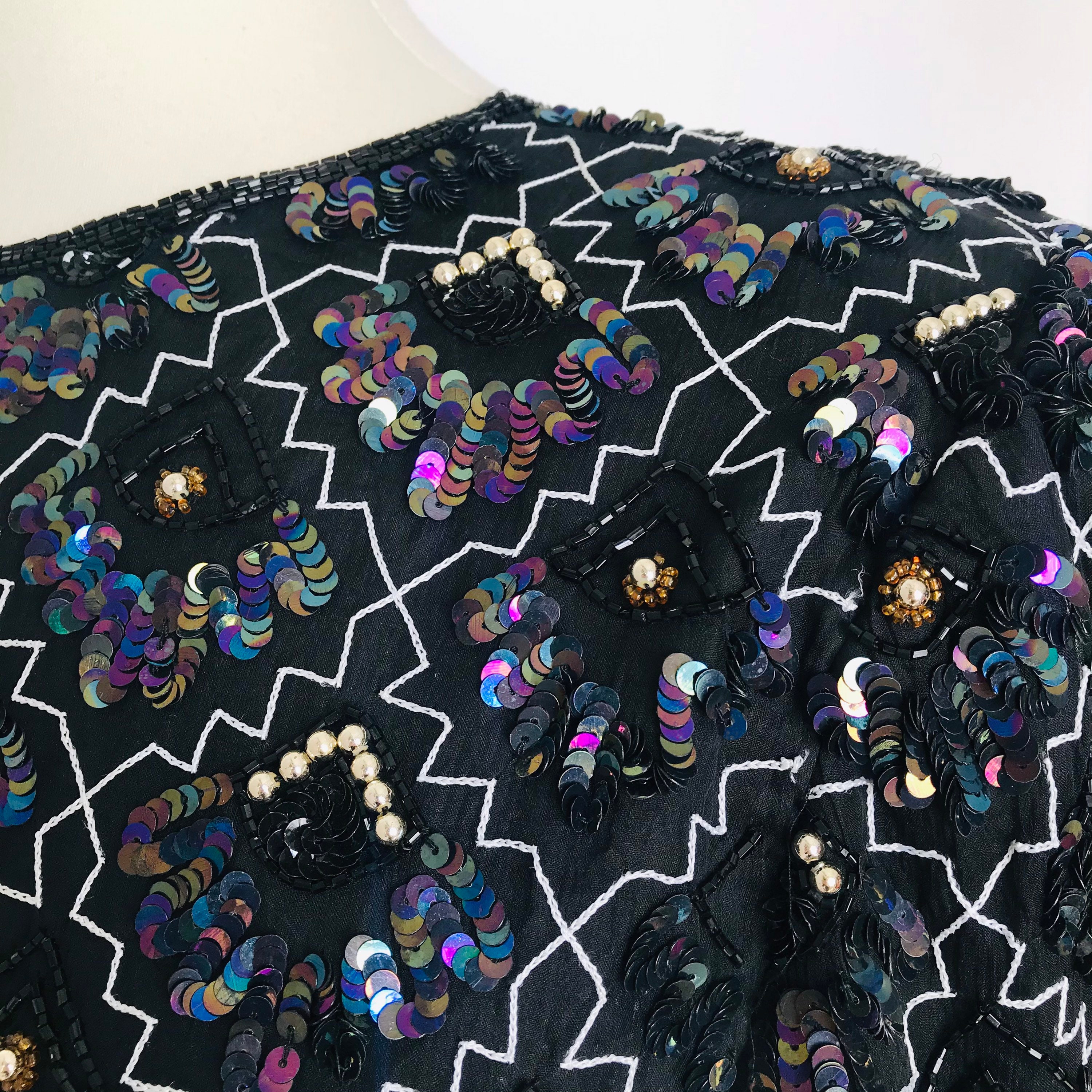 Vintage Sequins Zig Zag Sequins Iridescent Trophy Silk Blouse