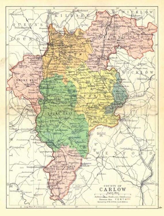 County Carlow 1897 Antique Irish Map of Carlow Canvas | Etsy