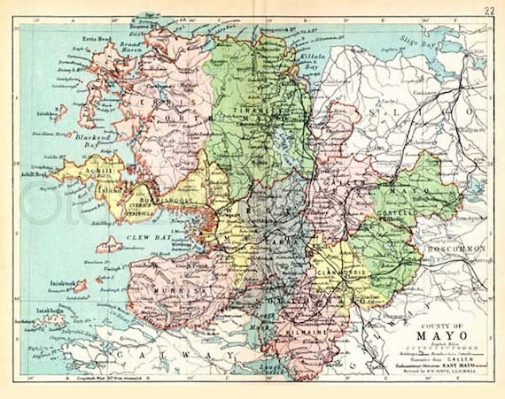 County Mayo 1897 Antique Irish Map of Mayo Canvas Print 2 | Etsy