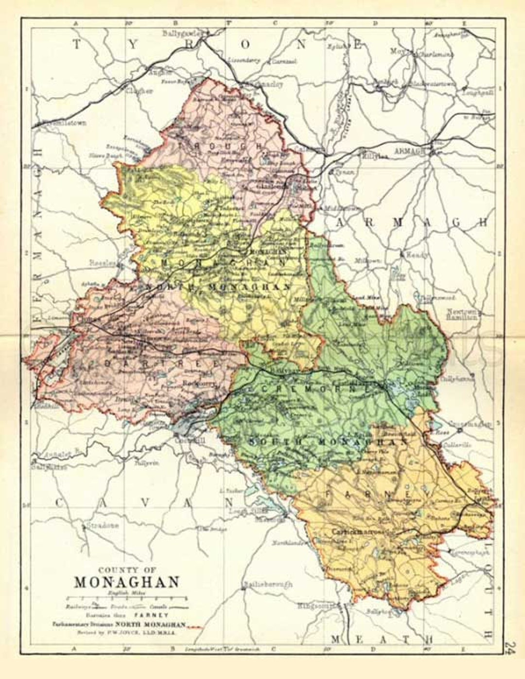 County Monaghan 1897 Antique Irish Map of Monaghan Canvas - Etsy