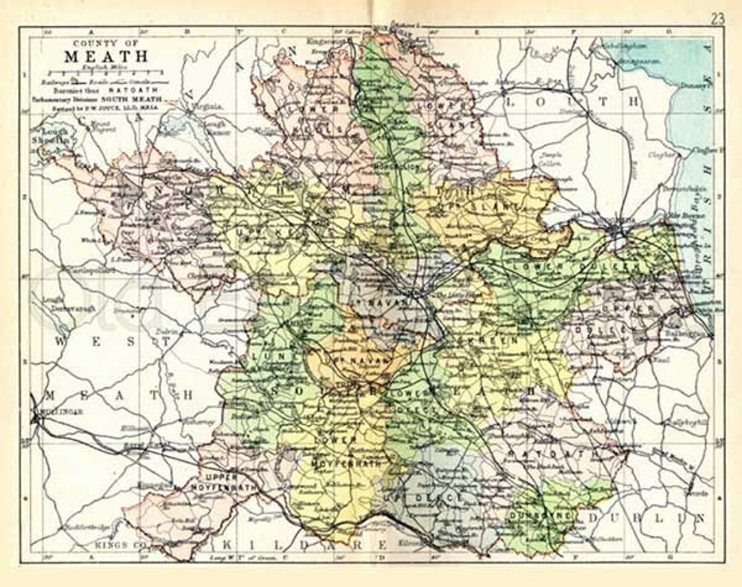 County Meath 1897 Antique Irish Map of Meath Canvas Print 2 Sizes FREE ...