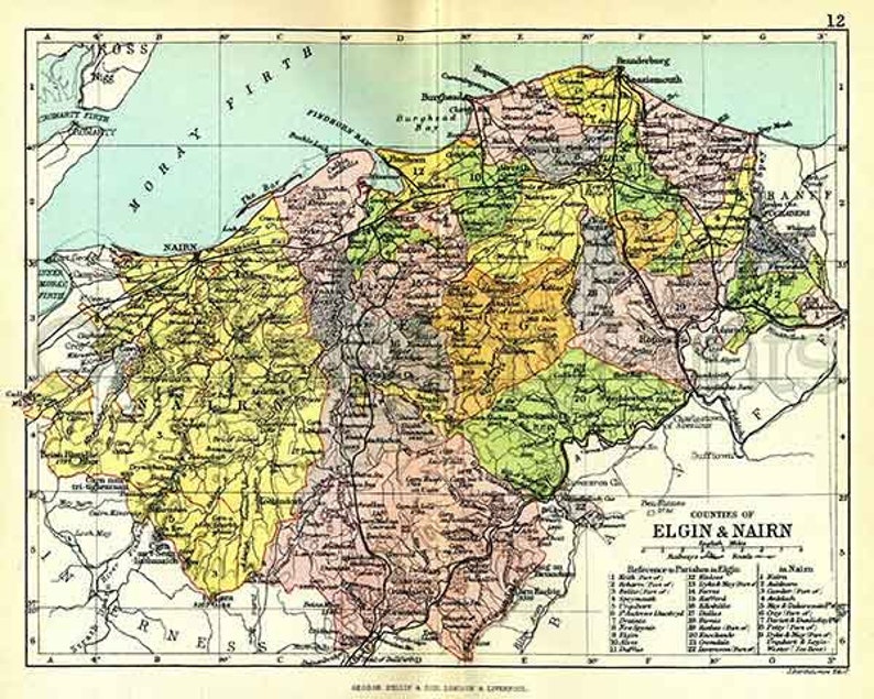 Elgin and Nairn Shires Antique Scottish County Map A3 Size - Etsy UK