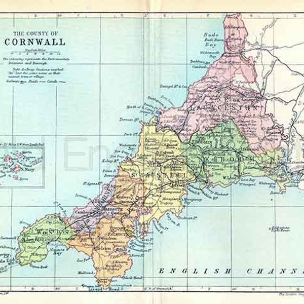 Maps Map of Cornwall - Etsy