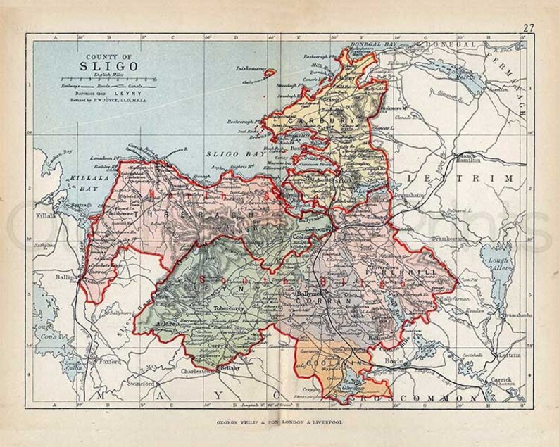 Sligo 1889 Antique Irish Map of County Sligo Printed on - Etsy Ireland