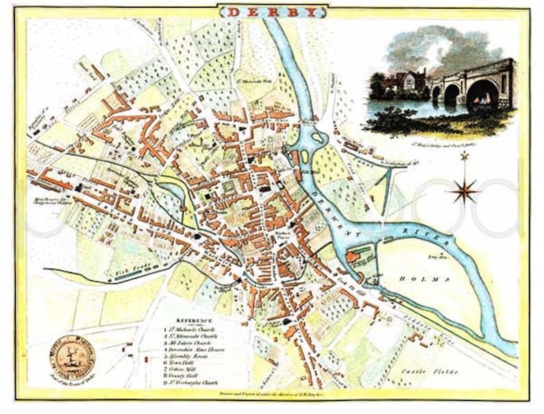 Derby City Plan 1807 Antique Map of Derby Canvas Textured - Etsy