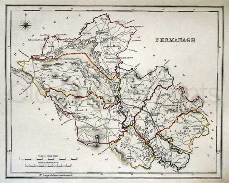 Fermanagh 1846 Antique Irish Map of County Fermanagh | Etsy