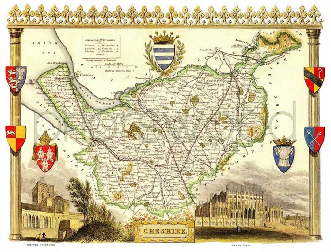 Cheshire 1841 Old English County Map Giclée Fine Art - Etsy UK