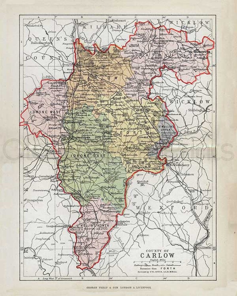 Carlow 1889 Antique Irish Map of County Carlow Printed on - Etsy
