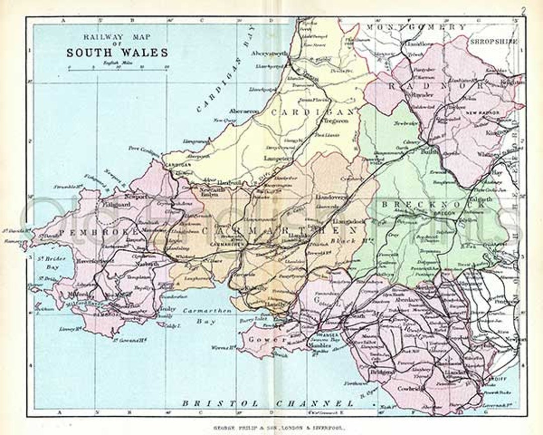 South Wales Railway Map 1895 Antique Map of Welsh Railways - Etsy UK