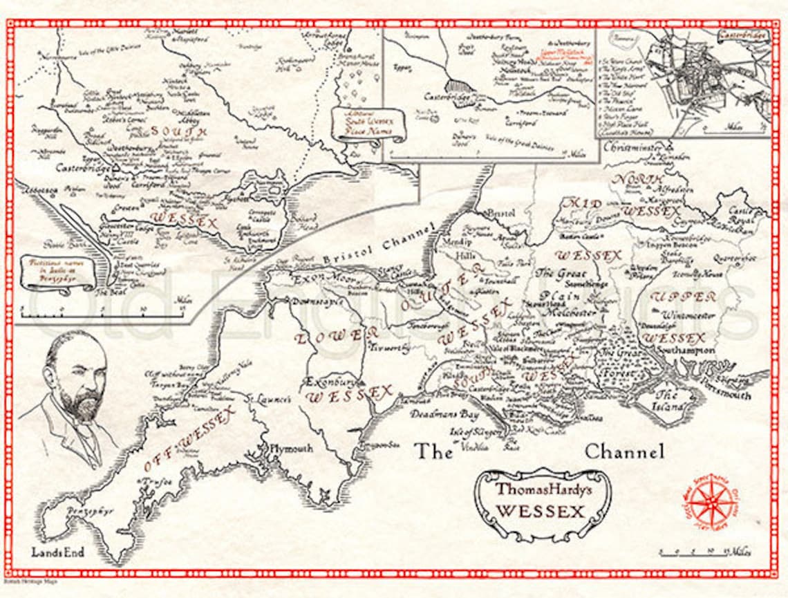 Hardy's Wessex. Thomas Hardy Map of Anglo-saxon Counties of Wessex ...