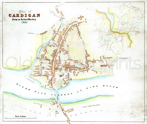 Cardigan 1834 Antique Welsh Map Town Plan of Cardigan 8.5 X 10 Ins ...