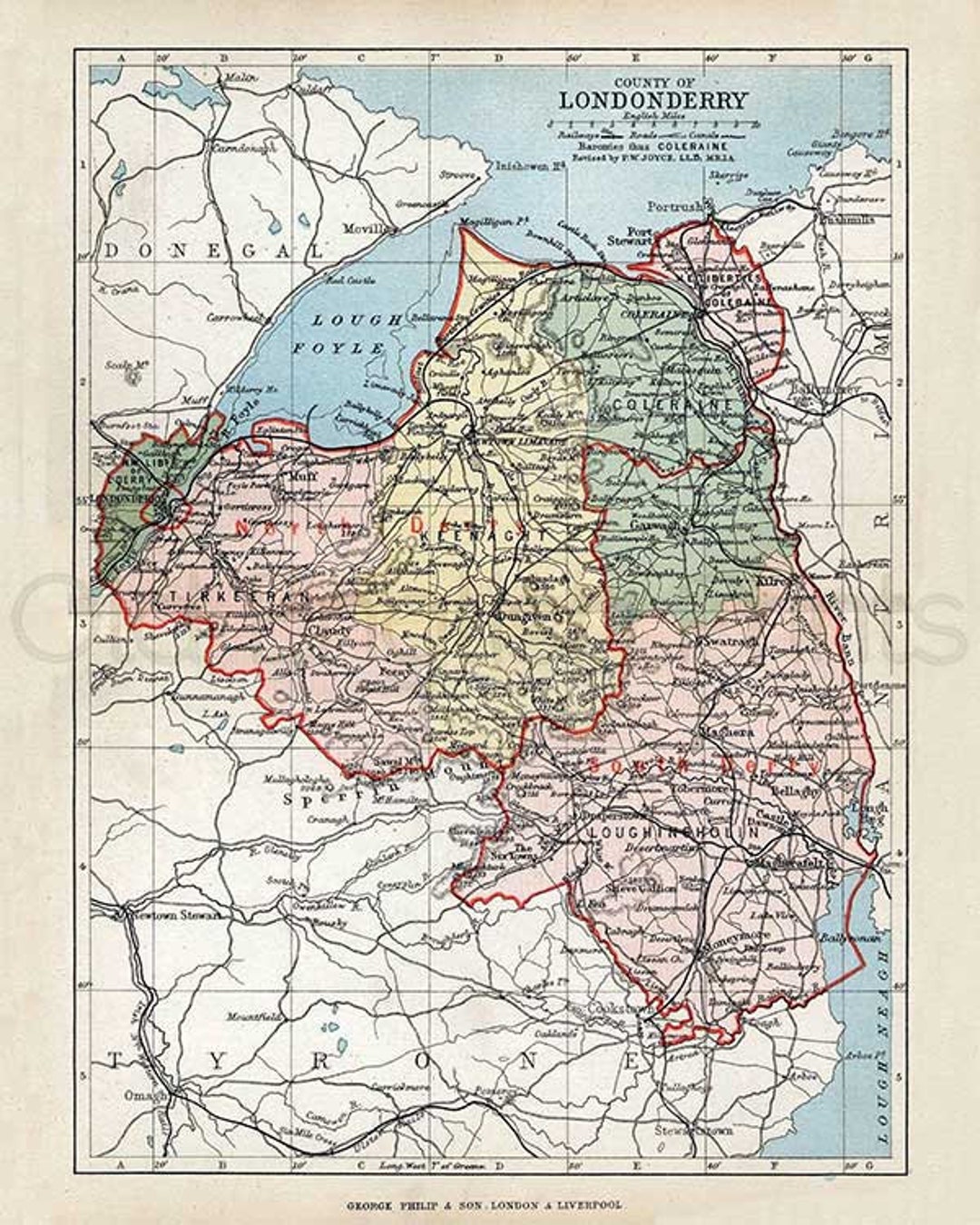 Londonderry 1889 Antique Irish County Map of Londonderry - Etsy