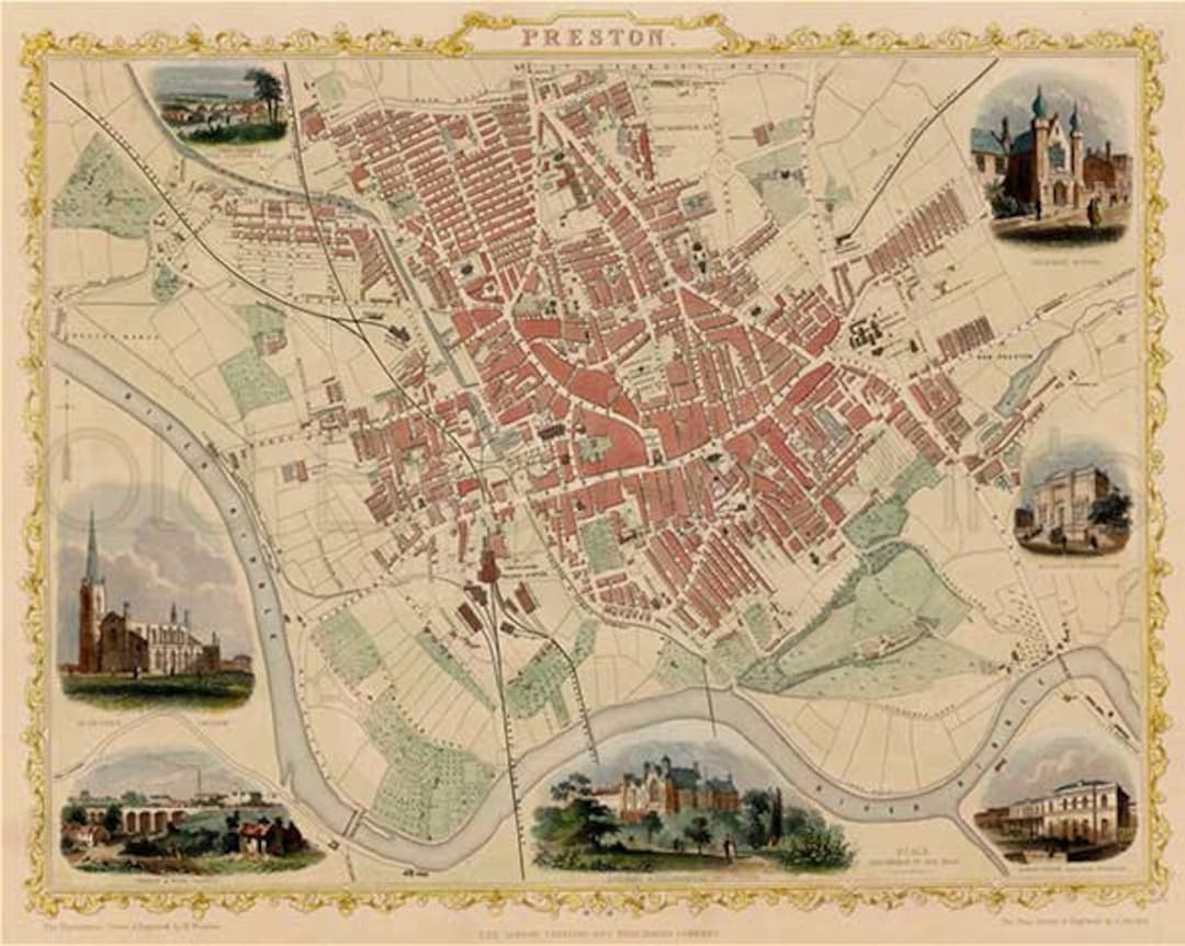 Preston 1851 Antique English Town Map of Preston Lancashire - Etsy